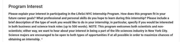 Program Interest Please explain your interest in | Chegg.com