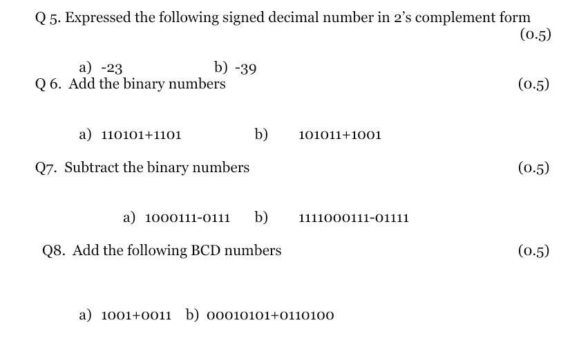 Solved Q 5. Expressed the following signed decimal number in | Chegg.com