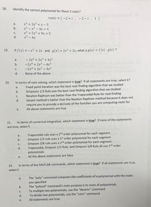 Solved 18. Identify the correct polynomial for these 3 | Chegg.com