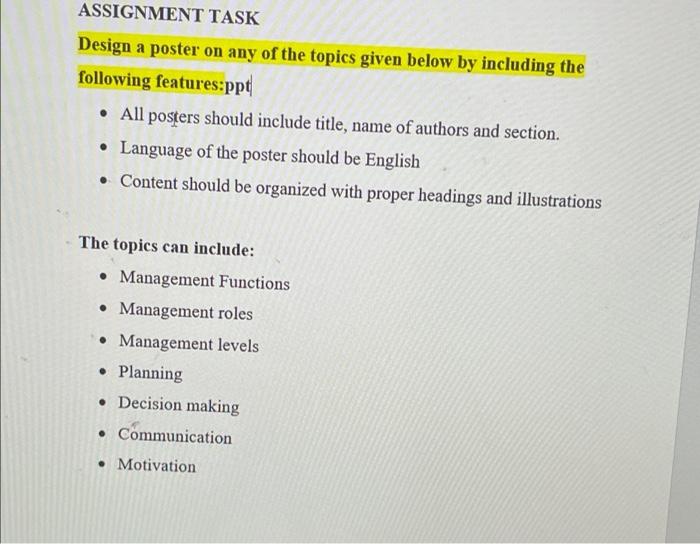 Solved Assignment Task Design A Poster On Any Of The Topics