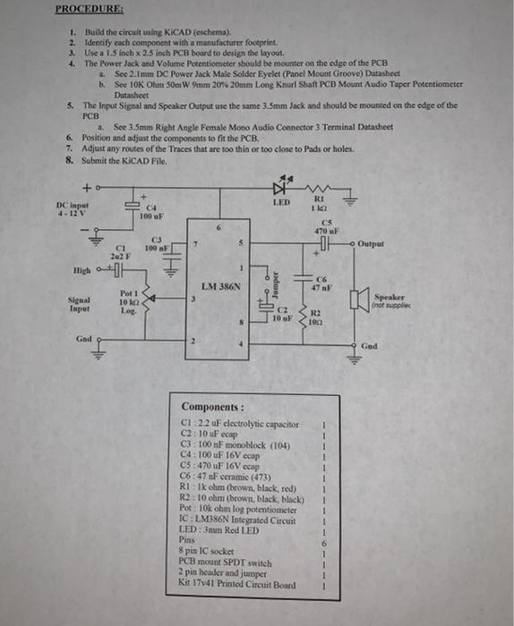 PROCEDURE: 1. Build the circuit using KICAD | Chegg.com