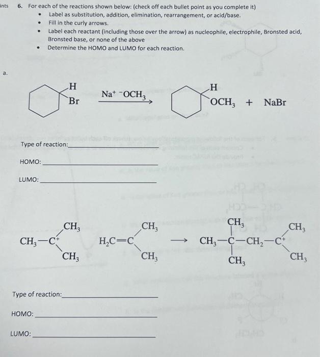 Solved 6. For each of the reactions shown below: (check off | Chegg.com