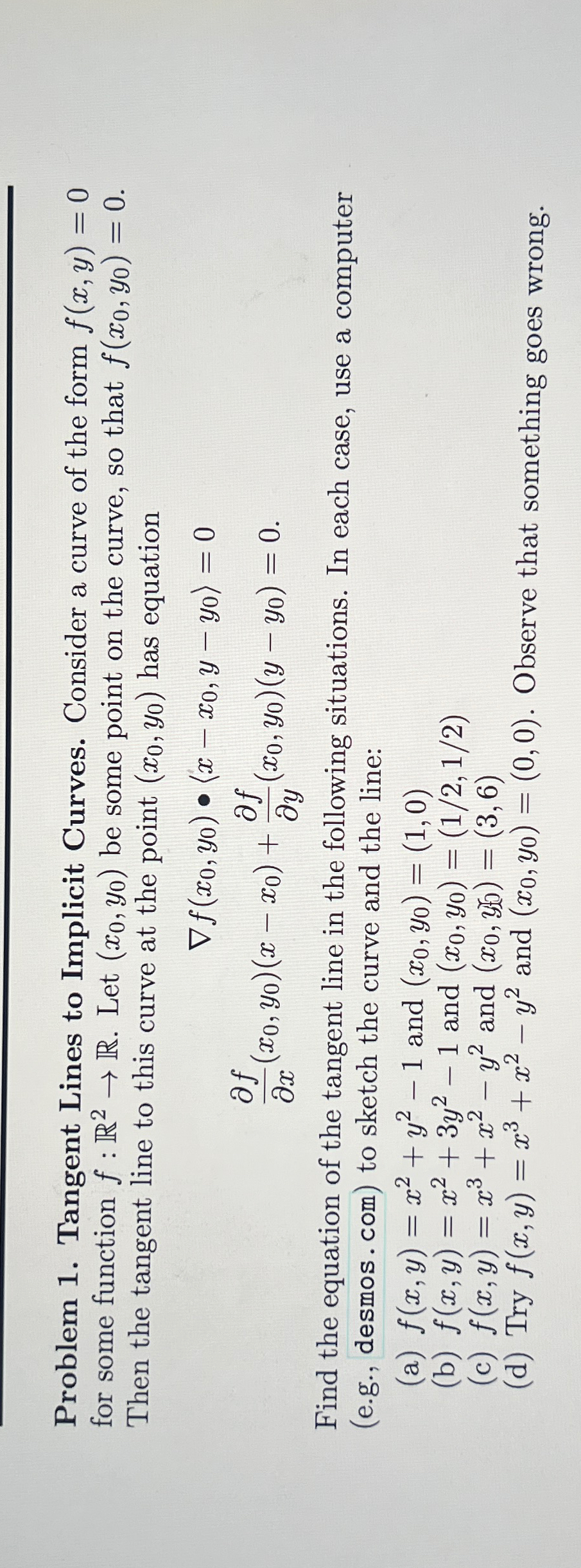Solved Problem 1. ﻿Tangent Lines to Implicit Curves. | Chegg.com