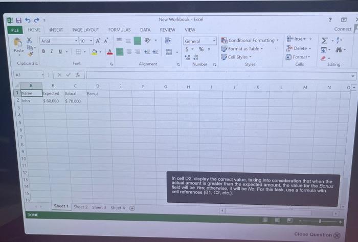 Solved New Workbook - Excel ? FILE HOME INSERT PAGE LAYOUT | Chegg.com