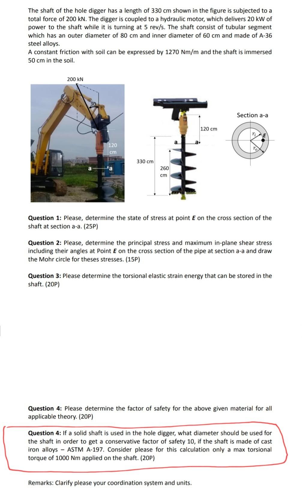 Solved The shaft of the hole digger has a length of 330 cm | Chegg.com