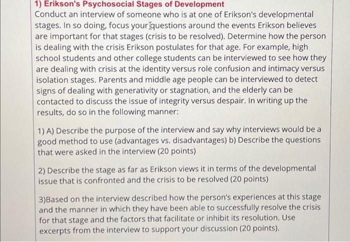 Solved 1) Erikson's Psychosocial Stages of Development | Chegg.com