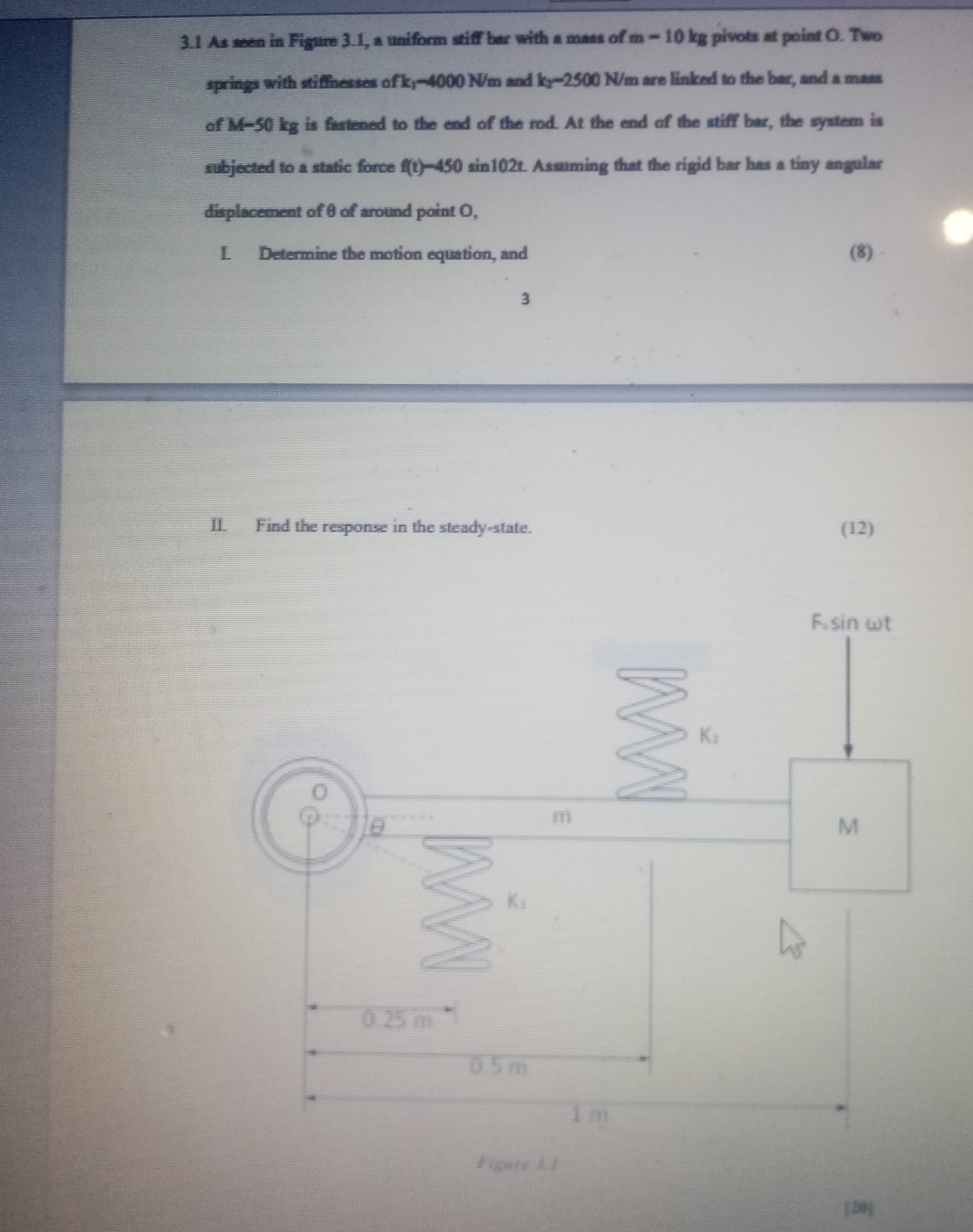 Solved 3.1 ﻿As sten in Figure 3.1, ﻿a uniform Stiff bar with | Chegg.com