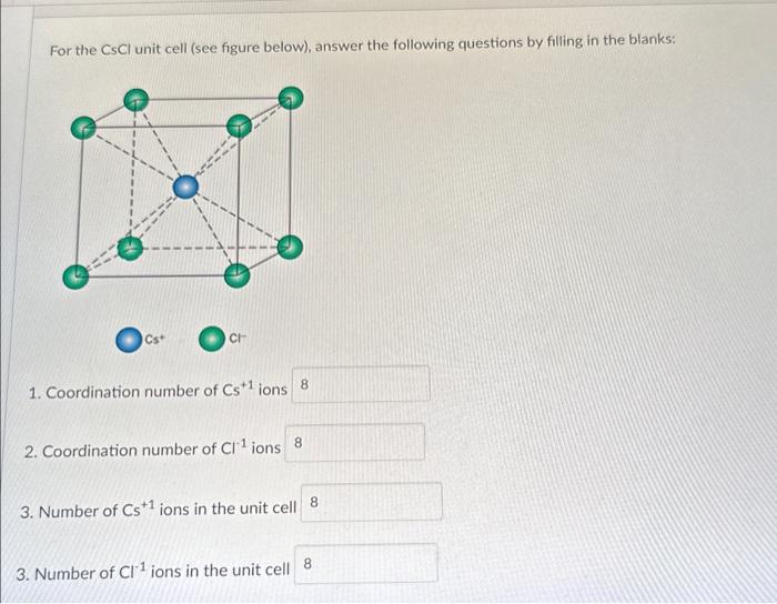 Solved For the \\( \\mathrm{CsCl} \\) unit cell (see figure | Chegg.com