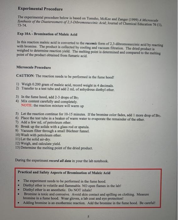 Solved Experimental Procedure The experimental procedure | Chegg.com