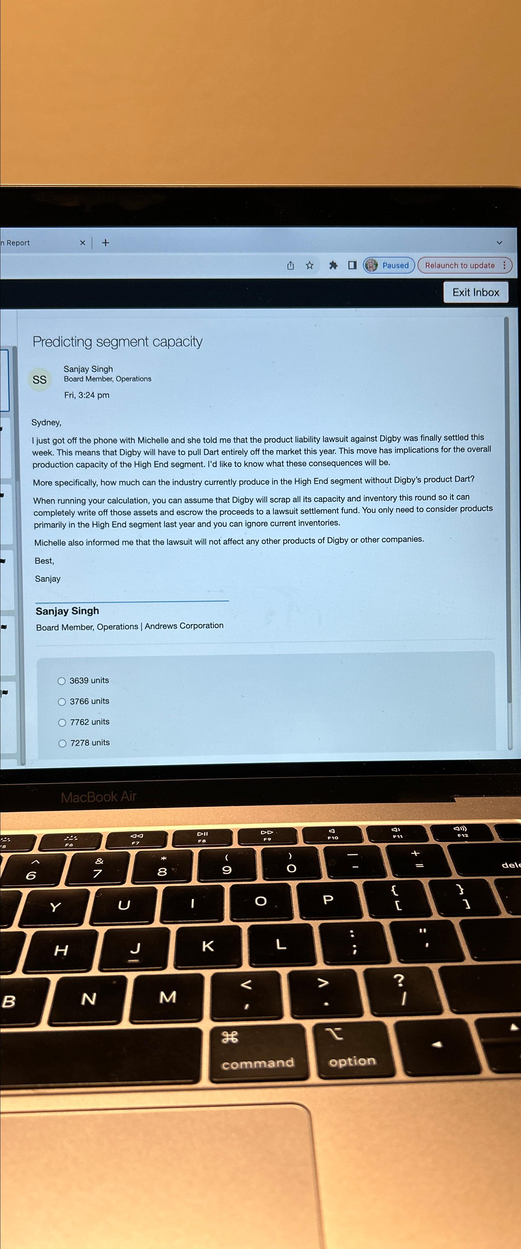 Solved Predicting segment capacitySS Sanjay SinghSS Board | Chegg.com