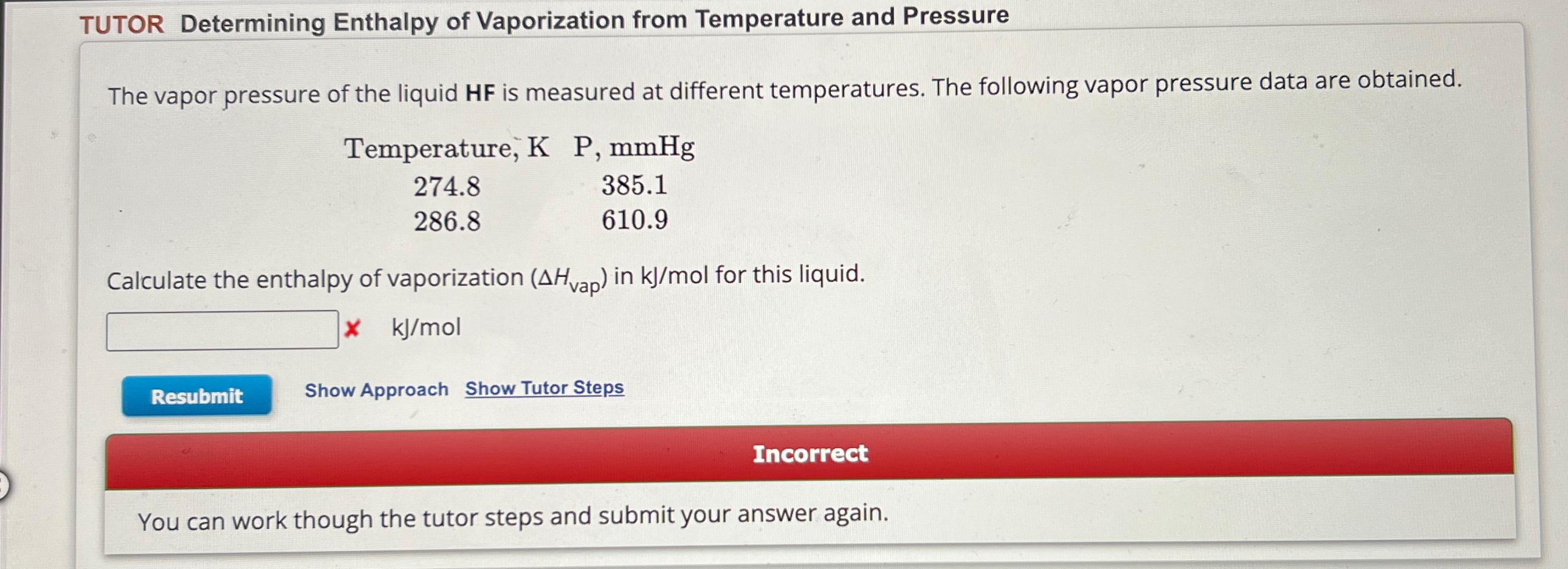 Solved TUTOR Determining Enthalpy of Vaporization from | Chegg.com