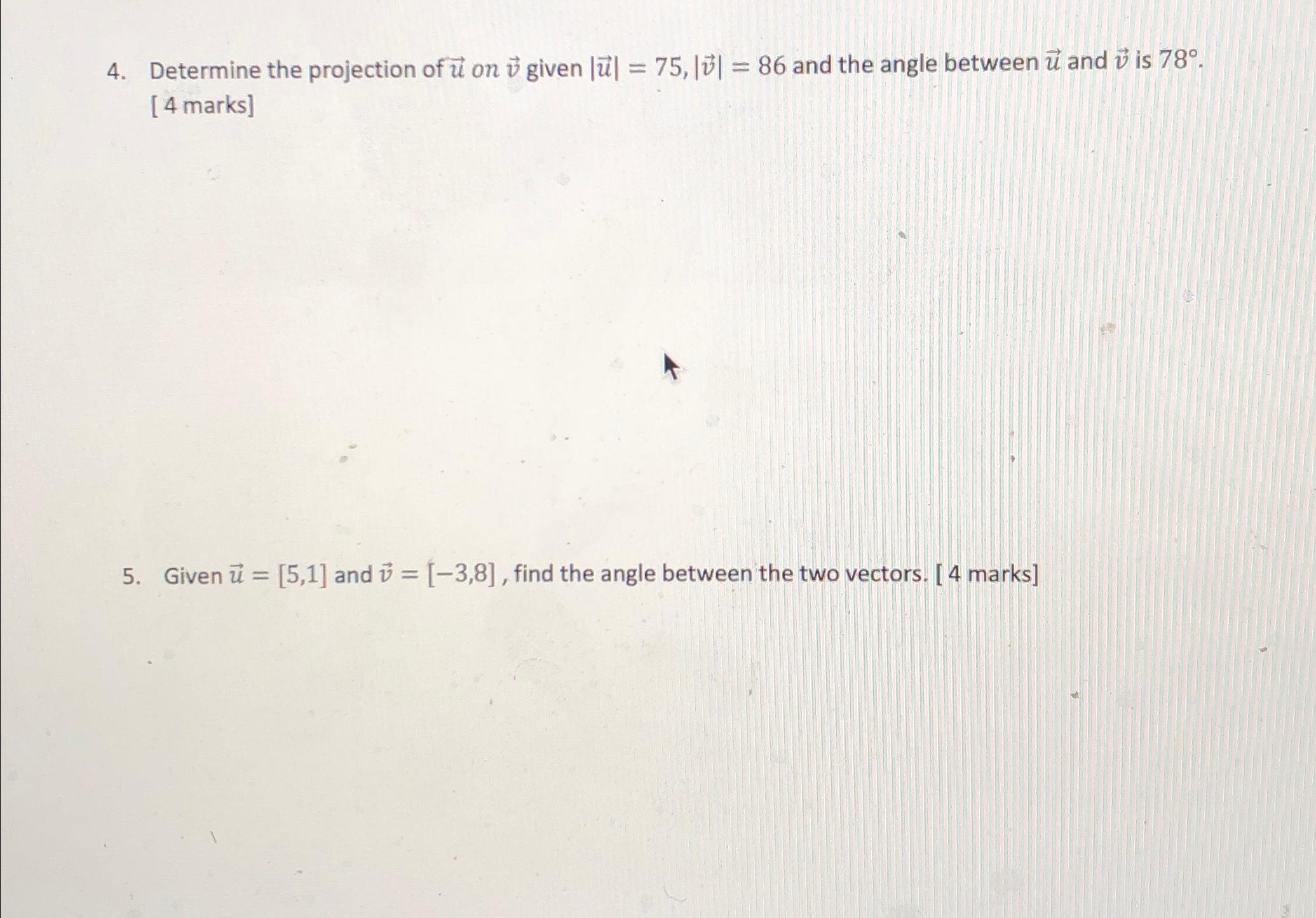 Solved Determine the projection of vec(u) ﻿on vec(v) ﻿given | Chegg.com