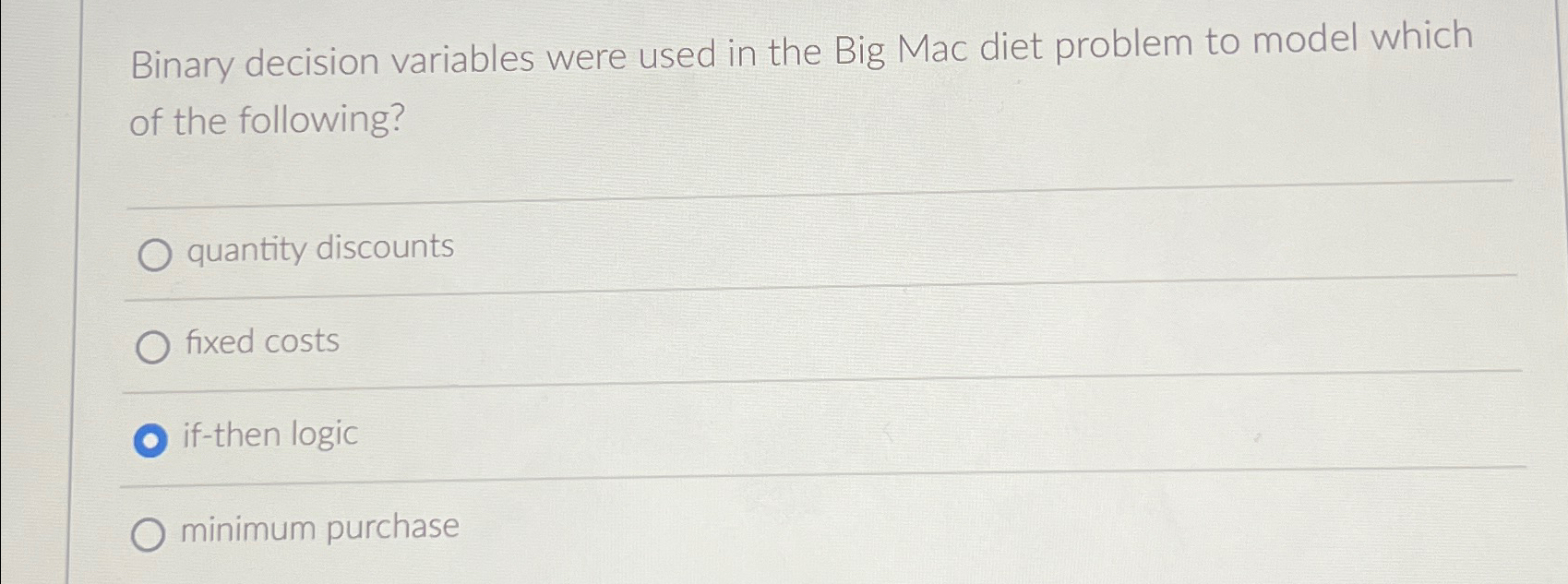 Solved Binary decision variables were used in the Big Mac | Chegg.com