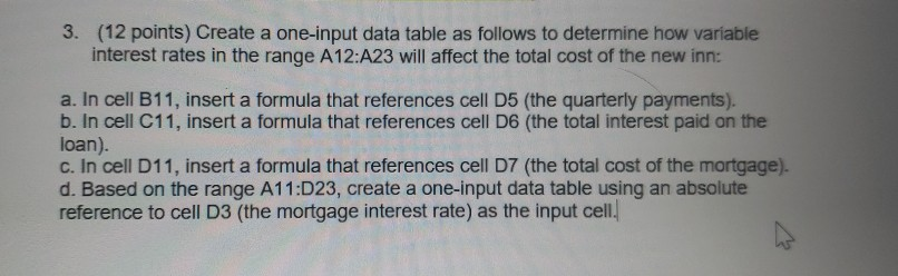 3. (12 points) Create a one-input data table as | Chegg.com