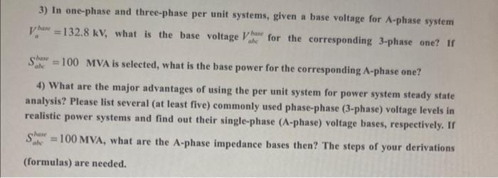 Solved 3) In one-phase and three-phase per unit systems, | Chegg.com
