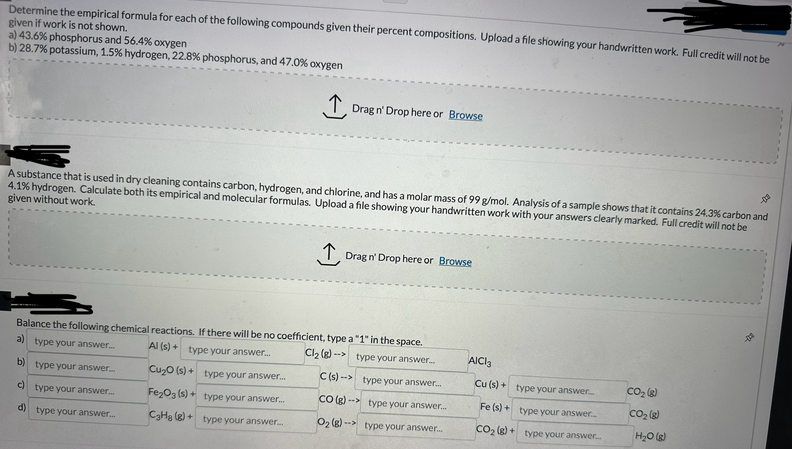 Solved 1Determine the empirical formula for each of the | Chegg.com