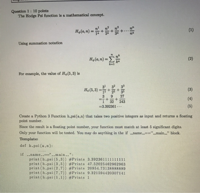 Solved Question 1 : 10 points The Hodge Psi function is a | Chegg.com