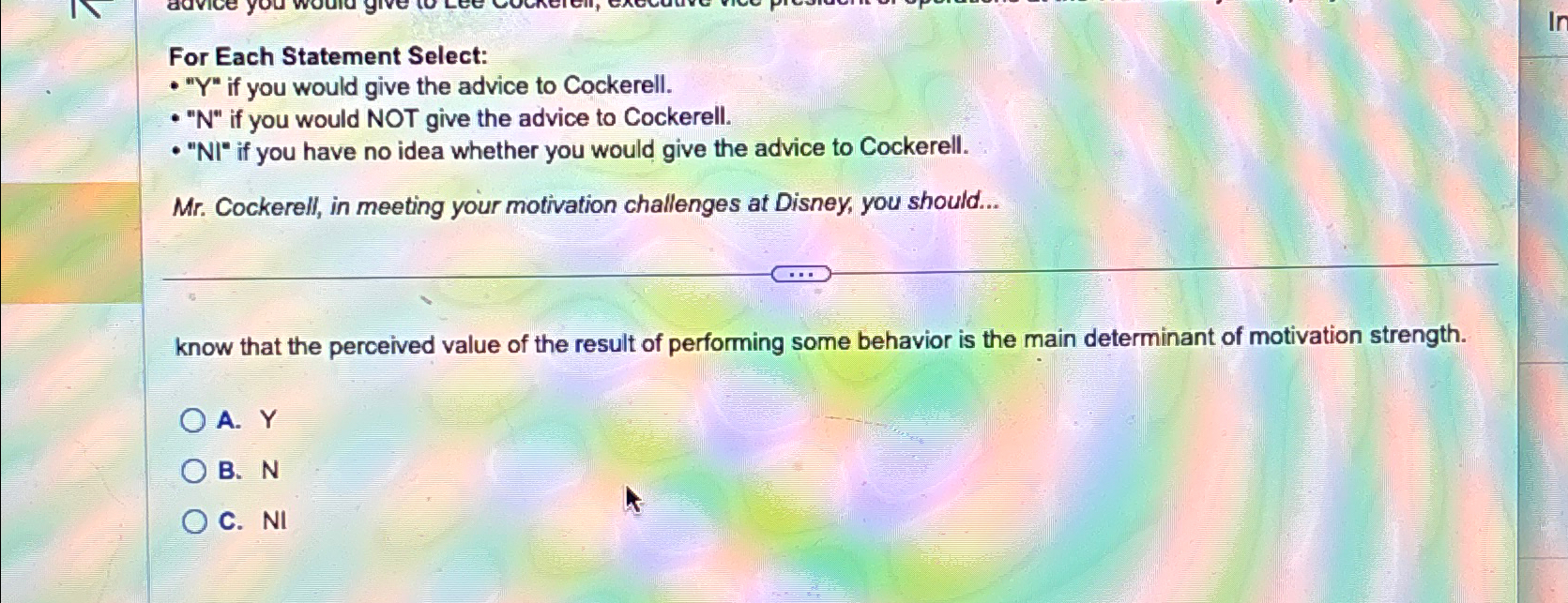 Solved For Each Statement Select:"Y" ﻿if you would give the | Chegg.com