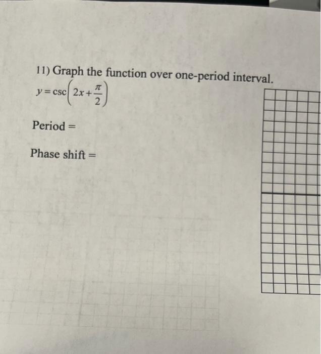 Solved 11) Graph the function over one-period interval. T y | Chegg.com