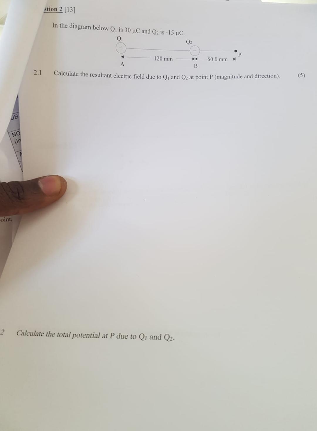 Solved stion 2 [13]In the diagram below Q1 ﻿is 30μC ﻿and | Chegg.com