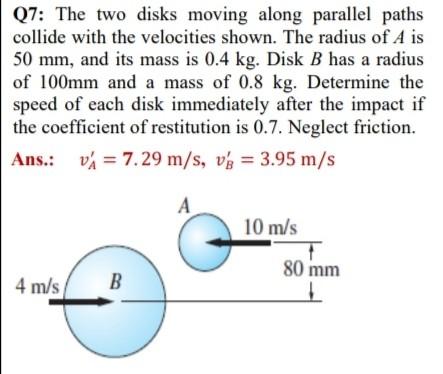 Solved Q7: The two disks moving along parallel paths collide | Chegg.com