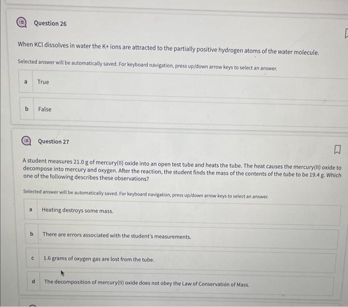 Solved When KCl dissolves in water the K+ ions are attracted | Chegg.com