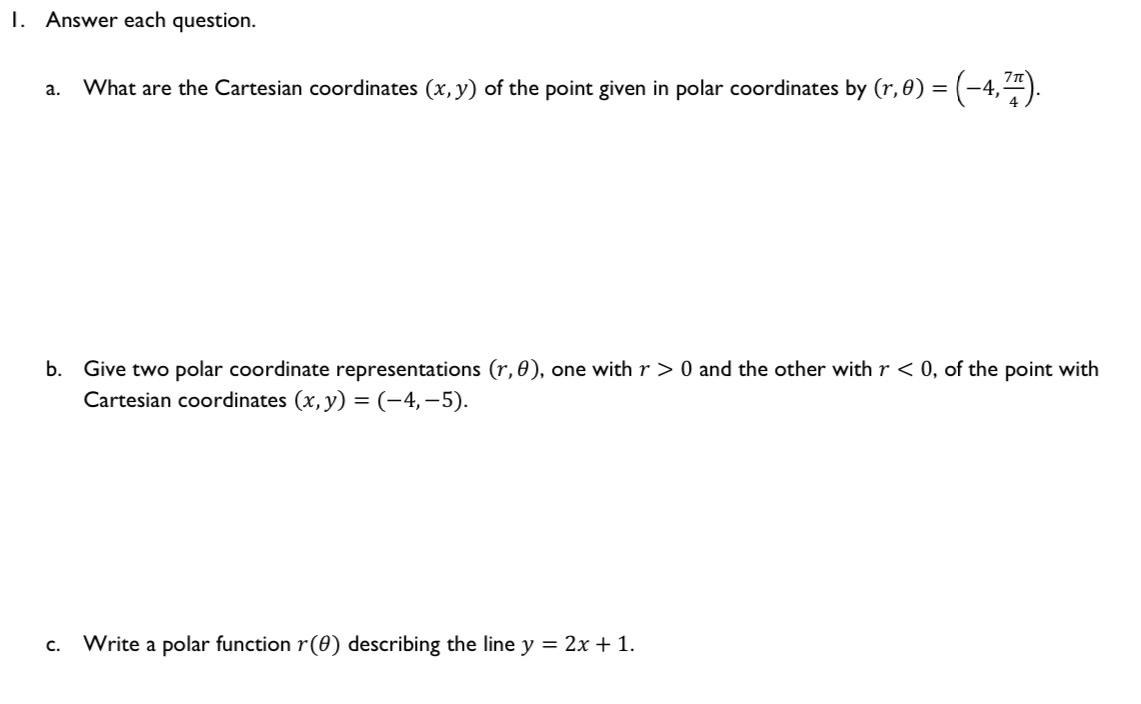 Solved I. Answer each question.a. ﻿What are the Cartesian | Chegg.com