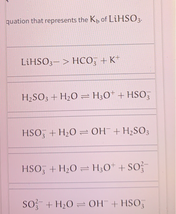 Solved quation that represents the Ky of LiHSO3. LiHSO3– > | Chegg.com