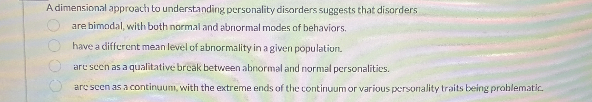 Solved A dimensional approach to understanding personality | Chegg.com