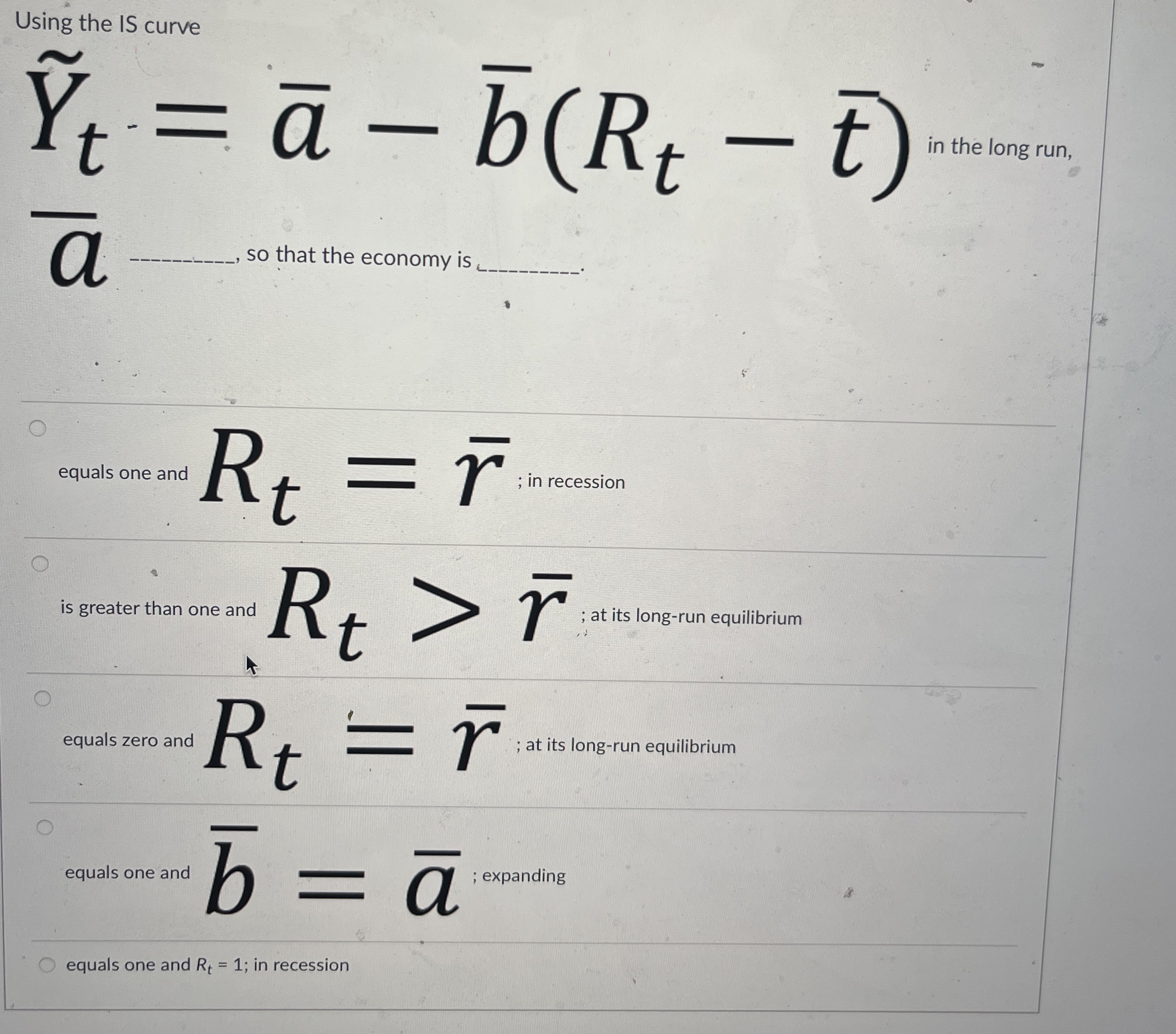 Solved tilde(Y)t(ā)=(ā)-(?bar (b))(Rt-(?bar (t)))Rt?b=ar (r) | Chegg.com