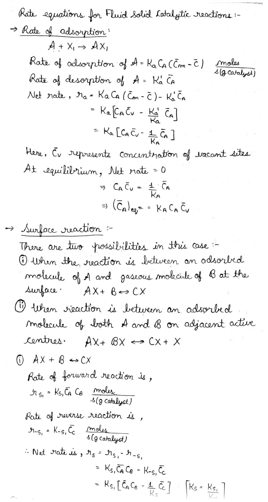Solved Rate equations for Fluid solid catalytic reactions:- | Chegg.com