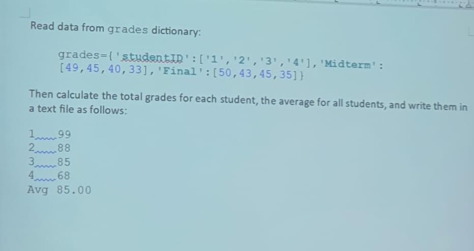 Solved Read data from grades dictionary: grades ={ | Chegg.com