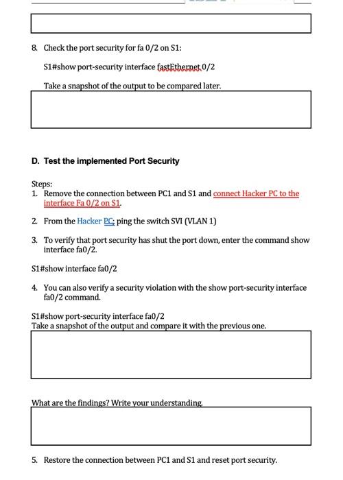 Solved Labs - Switch Port Security Objectives o Configure | Chegg.com
