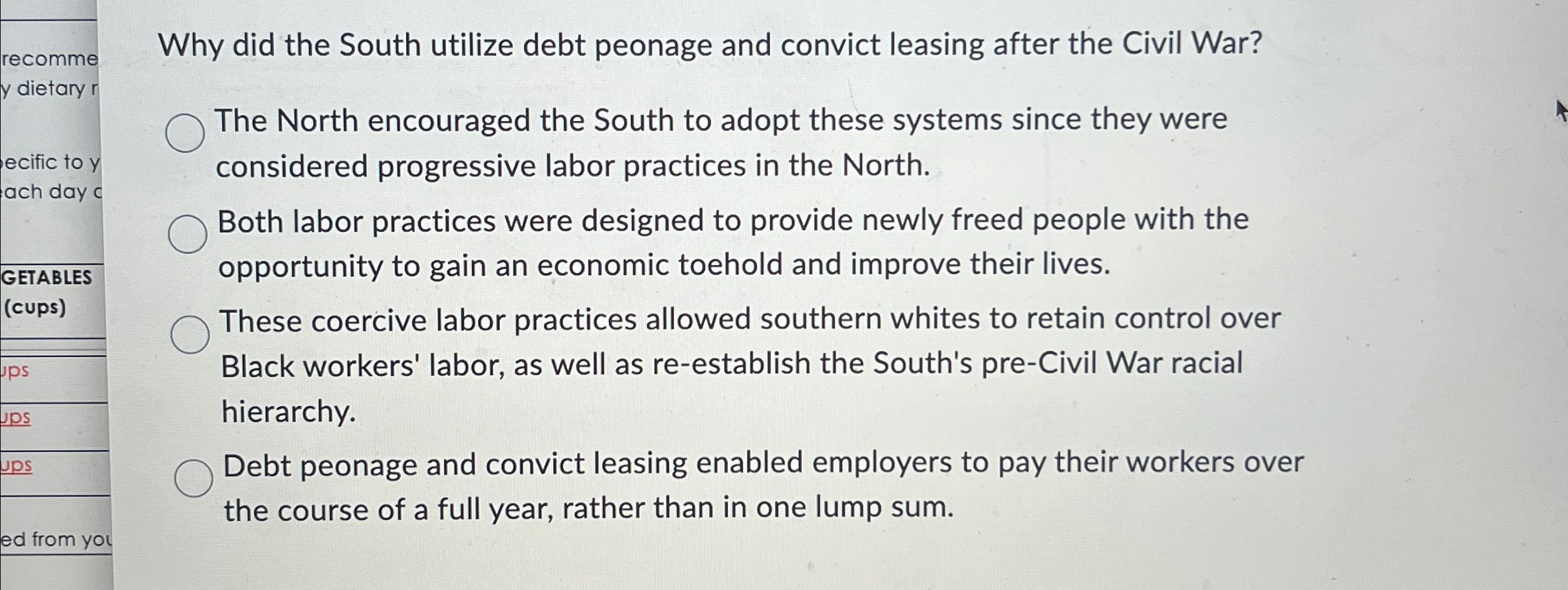 Solved Why did the South utilize debt peonage and convict | Chegg.com