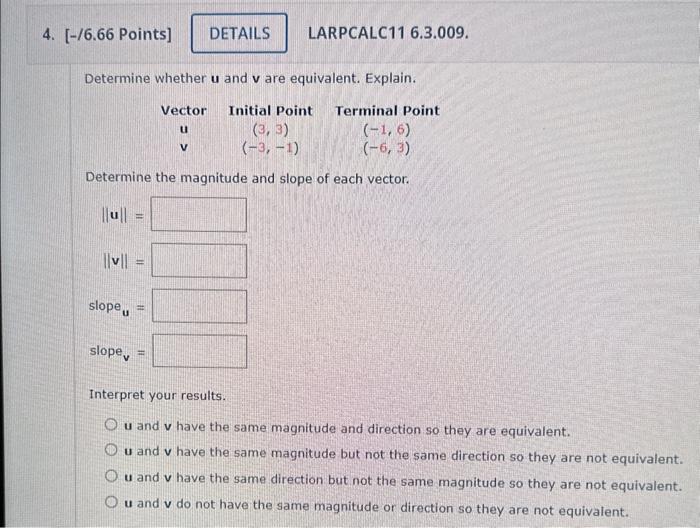Solved Determine whether u and v are equivalent. Explain. | Chegg.com