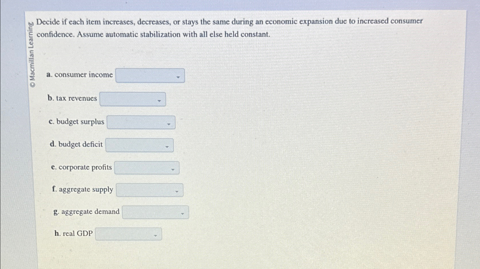 Solved Decide if each item increases, decreases, or stays | Chegg.com