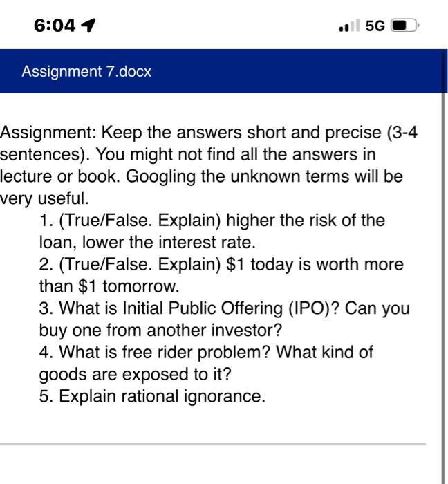 Solved ssignment: Keep the answers short and precise (3-4 | Chegg.com