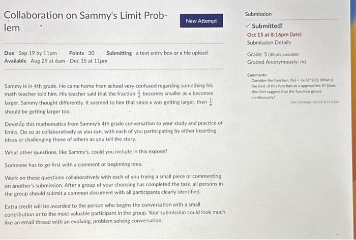 Solved Collaboration on Sammy's Limit Prob- Submission lem | Chegg.com