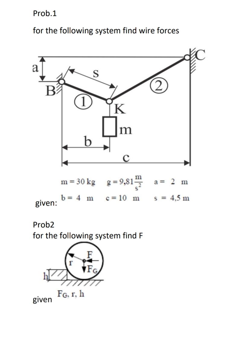 Solved Prob. 1for the following system find wire | Chegg.com