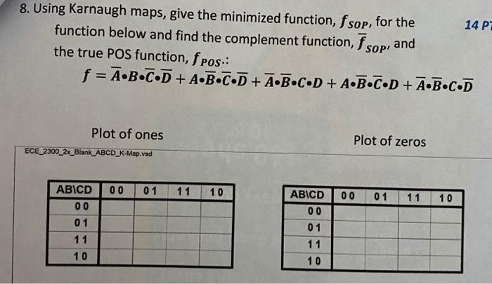 Solved 8. Using Karnaugh maps, give the minimized function, | Chegg.com