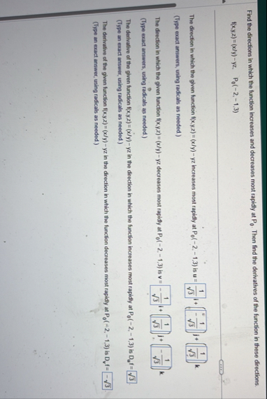 Solved Find the directions in which the function increases | Chegg.com
