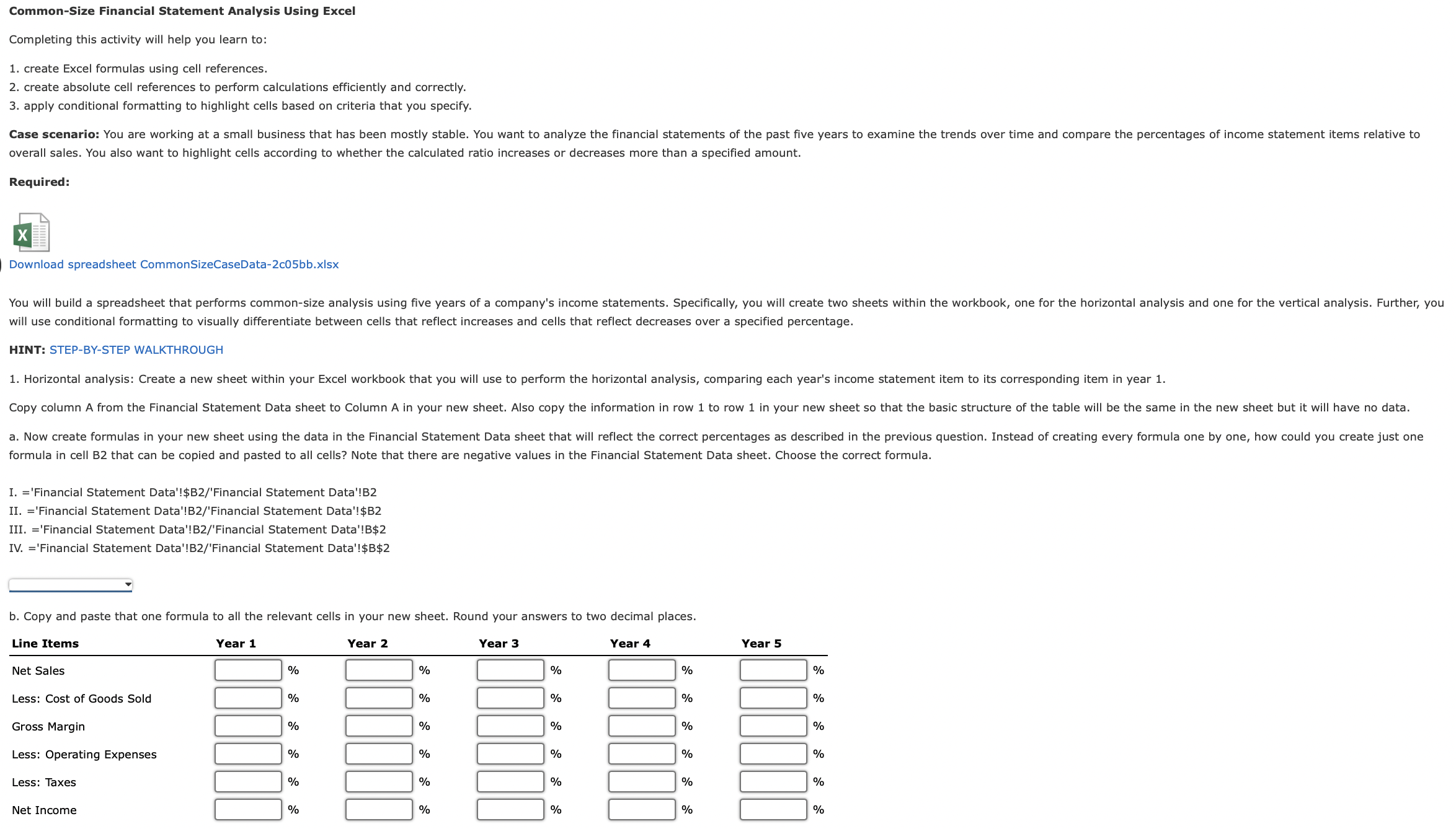 Solved Common-Size Financial Statement Analysis Using | Chegg.com