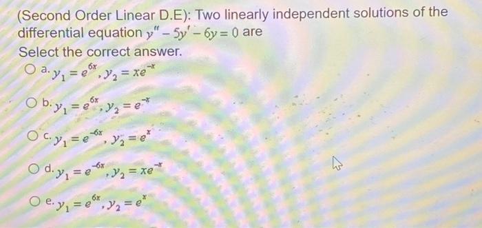 Solved (Second Order Linear D.E): Two linearly independent | Chegg.com