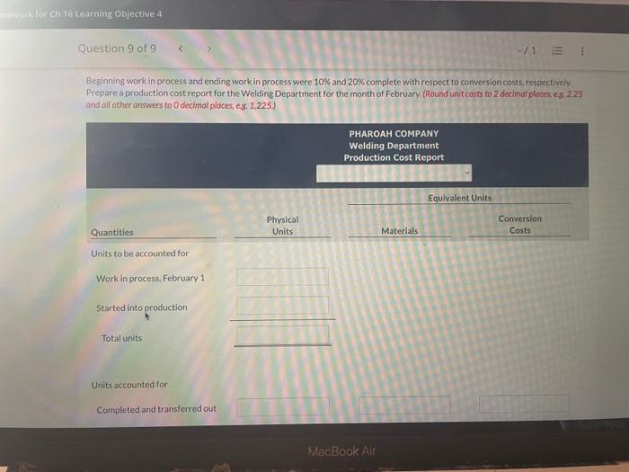 Solved Beginning work in process and ending work in process | Chegg.com