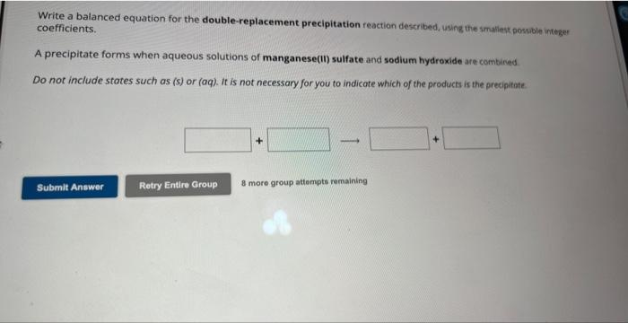 Solved Write a balanced equation for the double-replacement | Chegg.com