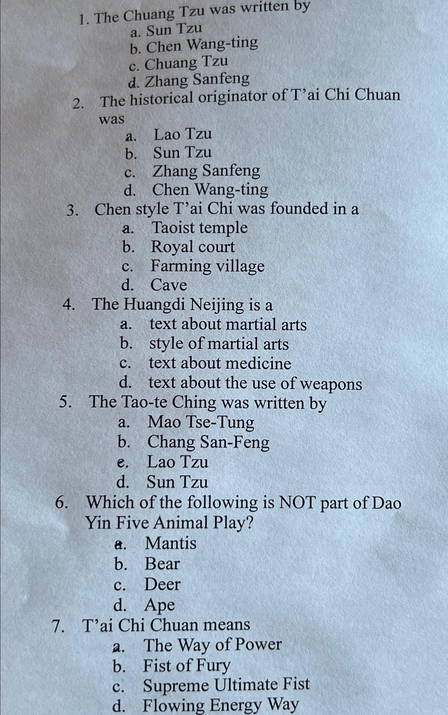 Solved The Chuang Tzu was written bya. ﻿Sun Tzub. ﻿Chen | Chegg.com