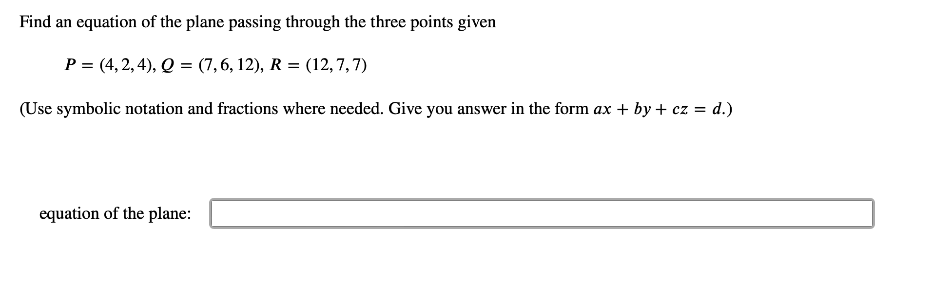 Solved Find an equation of the plane passing through the | Chegg.com