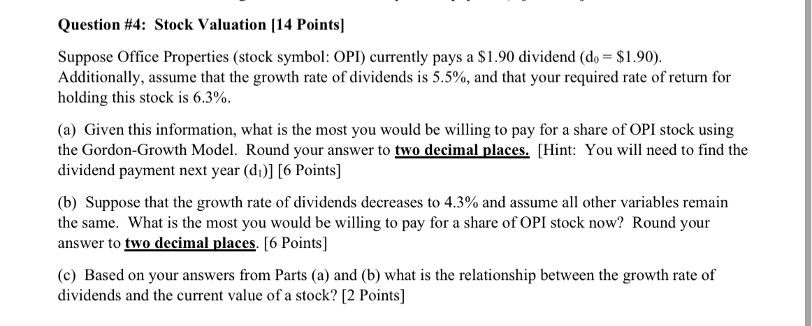 Solved Question #4: Stock Valuation [14 ﻿Points]Suppose | Chegg.com