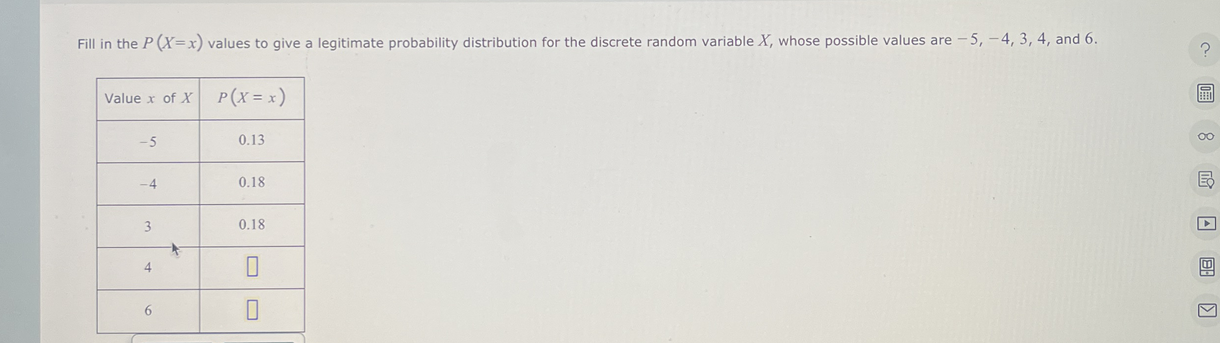 Solved Fill in the P(x=x) ﻿values to give a legitimate | Chegg.com