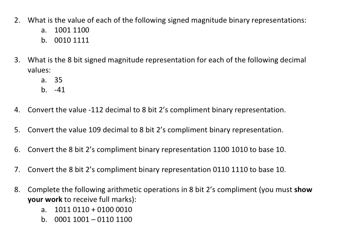 Solved What is the value of each of the following signed | Chegg.com